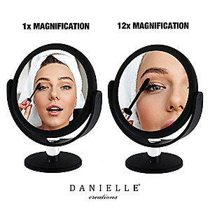 Danielle Portable Two-Sided Vanity Makeup Mirror with 12x Magnification, Midnight Matte Black