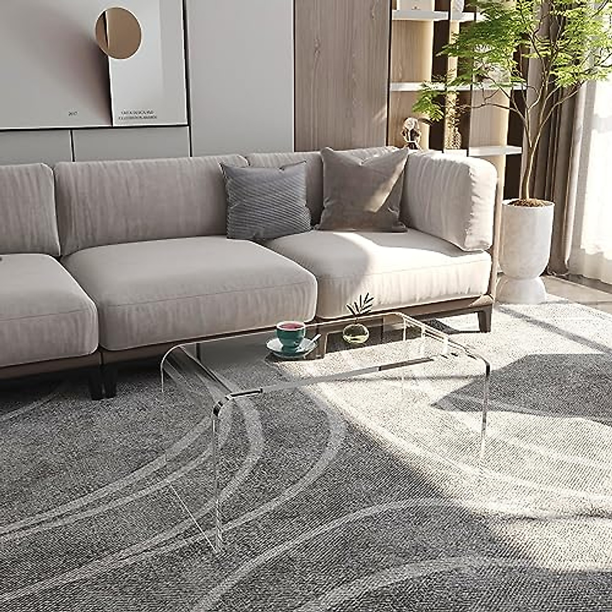 Odoor Direct Modern Acrylic Coffee Table, 32" x 16" x 16" Waterfall Acrylic Side Table with PVC Mat, 0.5" Thick Rectangle Clear Coffee Table for Living Room, Bedroom, Bathroom, Clear