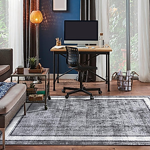 Rugshop Contemporary Distressed Bordered Soft Area Rug 5' x 7' Gray
