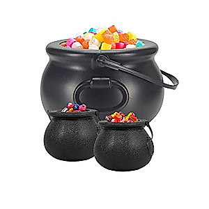 Cauldron Halloween Decor, Black Plastic Witches Cauldron Kettle Medium Size 8” x1, Small Size 2 ½ ” x7，Party Supplies