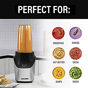 Kalorik NBL 45545 Bullet Blender Set (34 oz | 15.2 oz) High-Speed Portable Fitness Blender Set with Personal Blending Cup, Grinding Cup, Seal Lids, & To-Go Lid | 1000W | Black & Stainless Steel