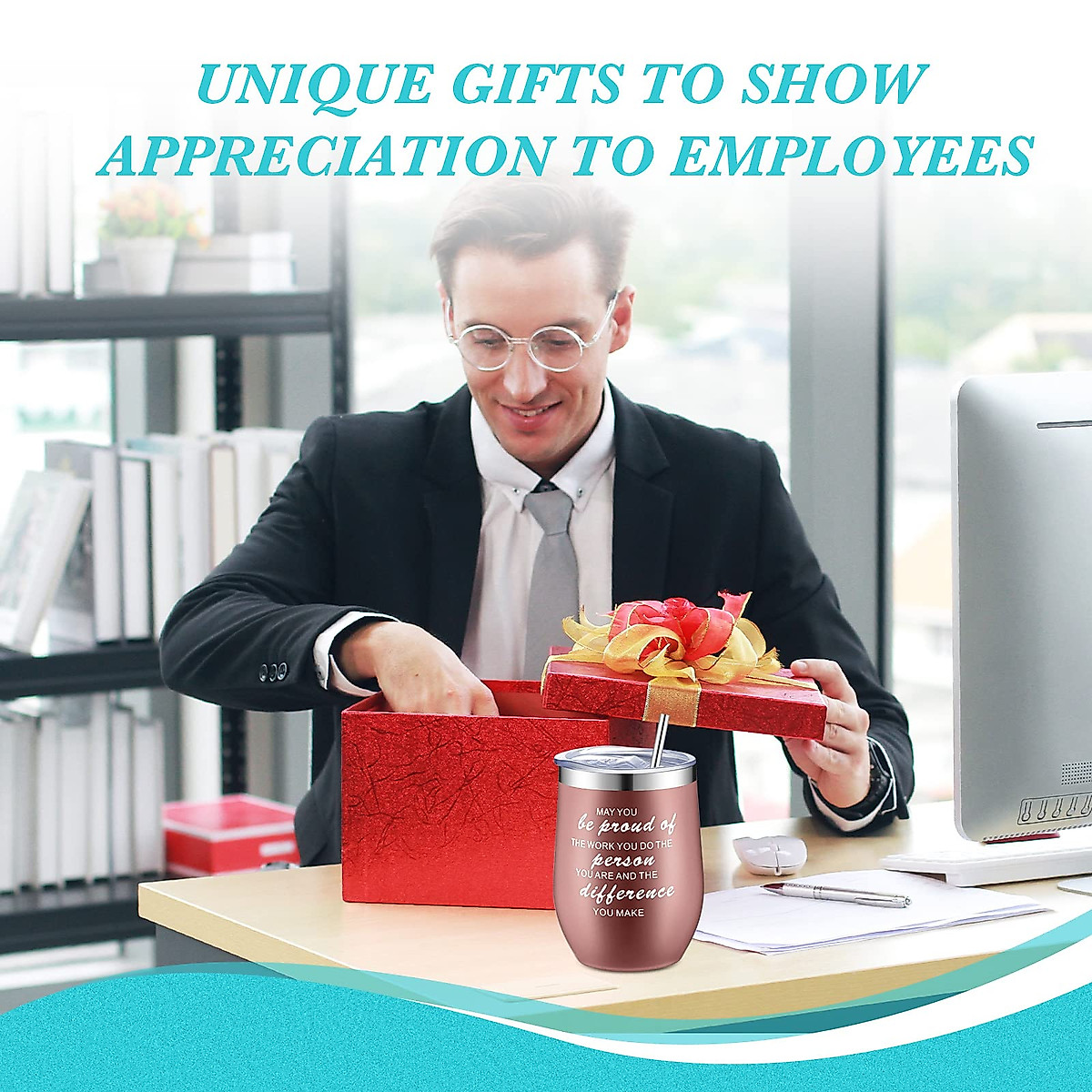 8 Pcs Employee Appreciation Gifts Bulk 4 Stainless Steel Tumbler with 4 Thank You Keychain Thank You Gifts for Women Men Coworker Friends Motivational Inspirational Wine Tumbler 12 Oz, 4 Colors