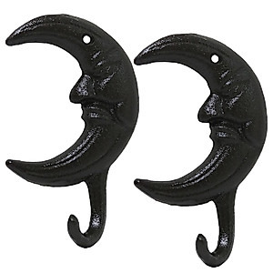 Coat Hooks, 2Pcs Heavy Duty Vintage Cast Iron Hook with Screws for Home Wall Hanging, Wall Mounted Antique Black Hooks for Coat, Scarf, Bag, Towel, Key, Cap (Moon Shape)