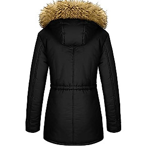 YXP Women's Winter Thicken Military Parka Jacket Warm Fleece Cotton Coat with Fur Hood (Black,XL)