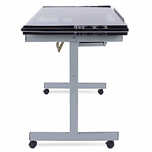 ZERVA Drafting Craft Desk Art Glass Desk with Storage Drawers | Durable Sturdy Ergonomic Heavy Duty Comfortable Adjustable Lightweight | for Home Office, School, Home, with 4 Casters