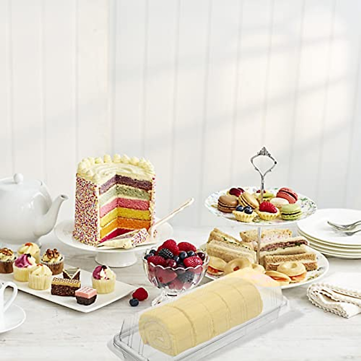 50 Pcs Transparent Cake Swiss Roll Container Food Container for Baking Plastic Containers with Lids 8.66 x 3.35 x 1.97“ Clear Cake Container Disposable to Go Box for Restaurants Delivery Takeout