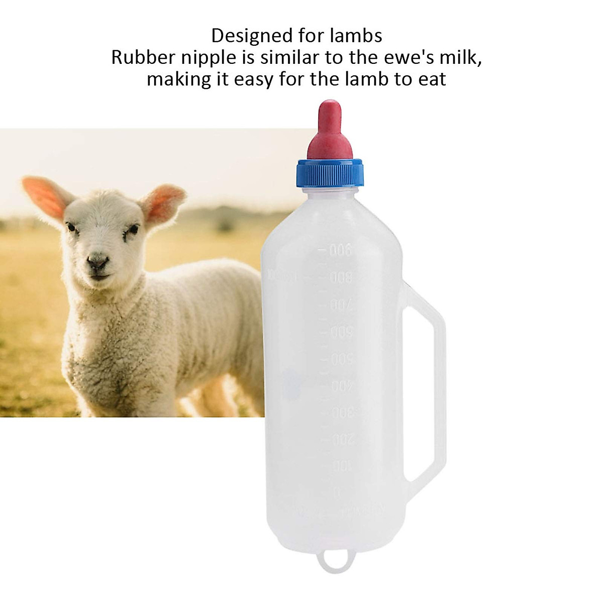 Lamb Milk Bottle Calf Goat Milk Feeder Bottle Baby Milk Feeding Screw-On Teat Feeder Detachable Nipple Sheep Replacement Nursing Bottle with Hand Grip & Scale 1L