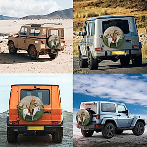 GTEVUTS Cowboy Cat and Dinosaur Spare Tire Cover for Rv Trailer Camper Funny Tire Covers Polyester Wheel Cover Wheel Protectors Universal Fit for Car Truck Travel SUV,14 inch