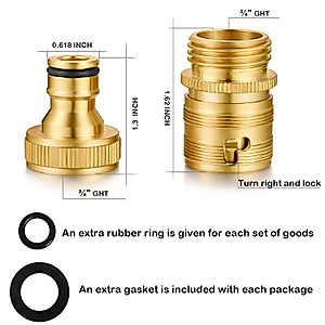 YELUN Garden Hose Quick Connect Solid Brass 3/4 inch GHT External Thread Easy Connect Fittings No-Leak Water Hose Male Quick Connector and Female product adapters (1 SET)