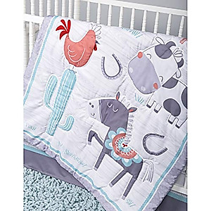 Sammy & Lou Farmstead Friends 4-Piece Baby Crib Bedding Set, Includes Quilt, Fitted Crib Sheets Neutral, Crib Skirt, and Plush Toy