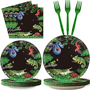 Reptile Snake Party Supplies Favors Lizard Reptile Birthday Party Decorations Plates Napkins for Kids Jungle Swamp Snake Alligator Camping Wildlife Turtle Wilderness Party Serves 24