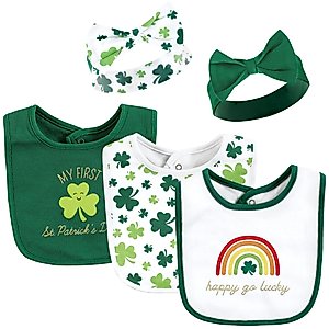 Hudson Baby Unisex Baby Cotton Bib and Headband or Caps Set, St Patricks Rainbow, One Size