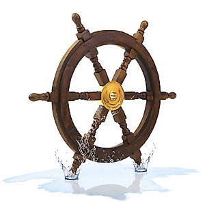 Nautical Specials SH 8763-VC Nautical Sheesham Wood Ship Wheel with Brass Center Home Decoration Gifts (24")