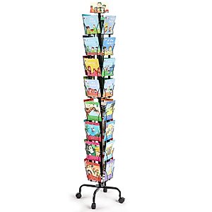 VEVOR Greeting Cards Display Rack, 32 Pockets Rotating Postcard Brochure Display Stand, 360° Spinning Card Display Rack with Sign Holder & 4 Wheels (2 Lockable) for Exhibitions Office Trade Show
