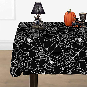 DAZONGE Spider Web Tablecloth for Halloween Party Decorations, 2 Pack Plastic Halloween Table Covers 54''x110'' Black, Spill-Proof Spider Web Table Cloth for Halloween Decor