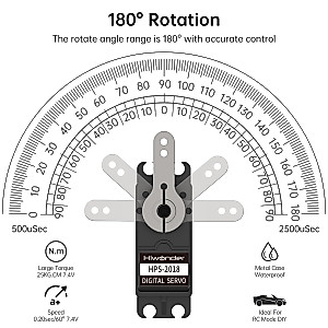 20KG RC Servo High Torque Servo Motors, Waterproof Full Metal Gear Steering Servo for 1/6 1/8 1/10 1/12 RC Car Robot DIY, Digital Servo with 25T Servo Horn, Control Angle 180°