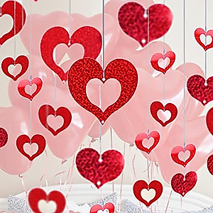 100PCS Valentines Day Red Pink White Balloons Hanging Swirls Kit, 12in Balloon Valentine's Day Wedding Bling Heart Ceiling Hanging Streamers for Sweetheart Wedding Bridal Shower Anniversary Engagement