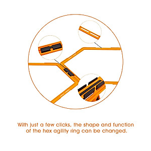 Max4out Hex Agility Rings Set of 6 Rings for Speed & Agility Footwork Training, Hexagon Ladder with Fitness Equipment Sport Workout Home Gym, Kids and Adults (Orange)