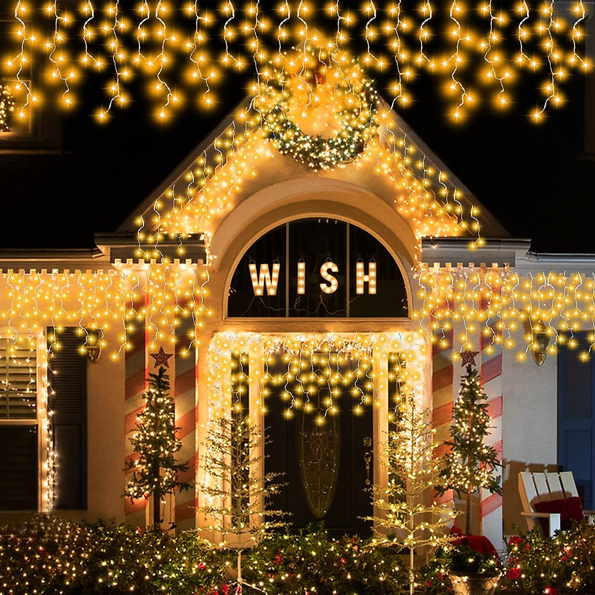 456 LED Christmas Icicle Lights Outdoor Decor 35.4Ft 72 Drops 8 Modes Plug In Window Curtain Fairy String Lights Dripping Icicle Lights Christmas Decoration Home Holiday Indoor Eave Garden(Warm White)