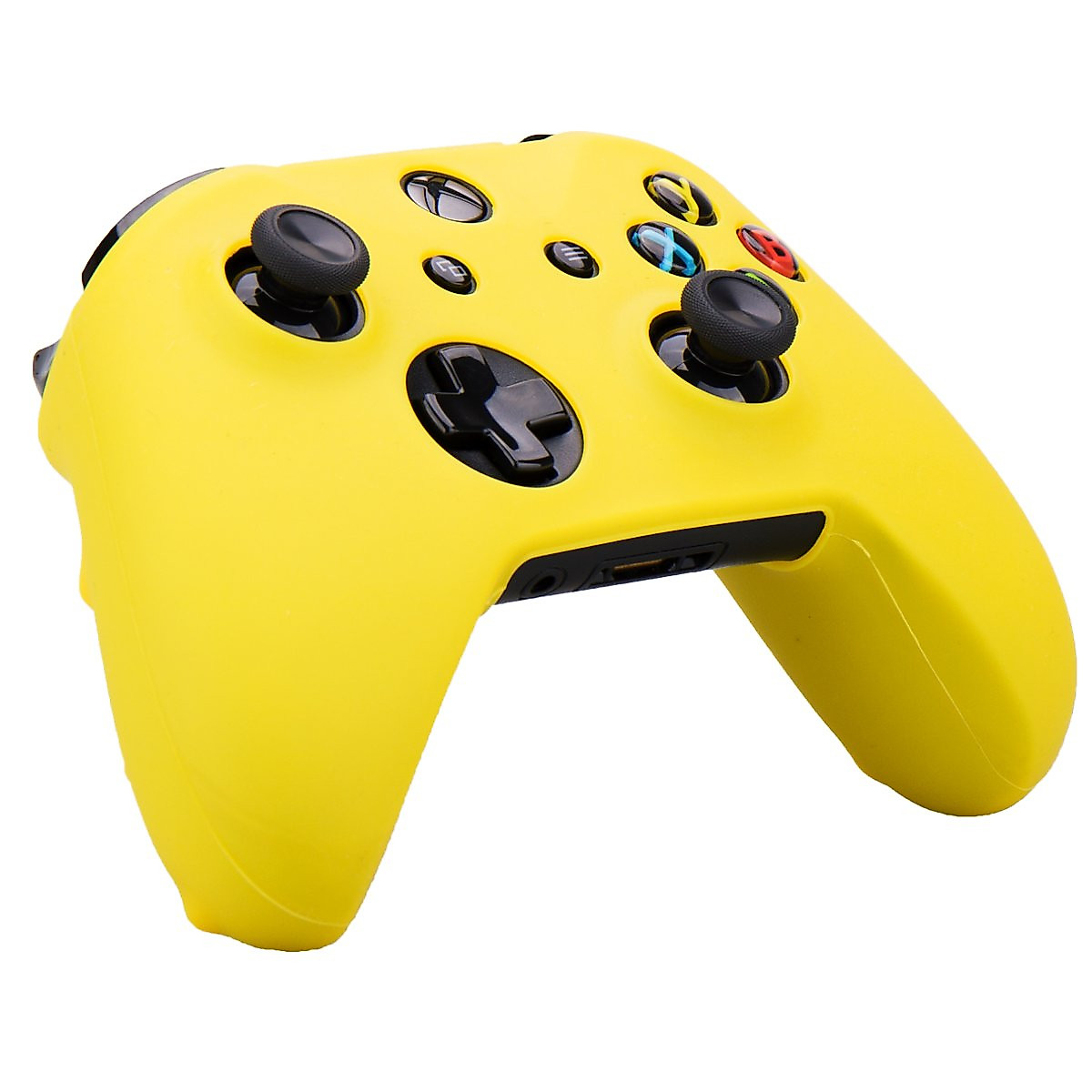 MXRC Silicone Rubber Cover Skin case Anti-Slip Customize for Xbox One/S/X Controller x 4(Green & Orange & Purple & Yellow) + FPS PRO Extra Height Thumb Grips x 8