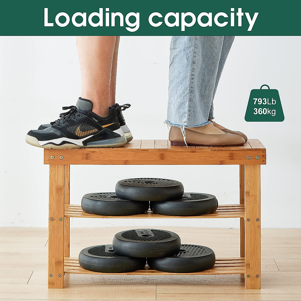 GHWIE 3-Tier Shoe Rack Bench, Natural Bamboo, Easy Assembly, Sturdy, Eco-Friendly, Intimate Design, Space Saving, 100% Money-Back Guarantee