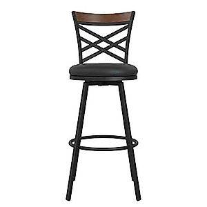 DHP Niam Upholstered Seat Swivel Black PU, Set of 3 Barstool