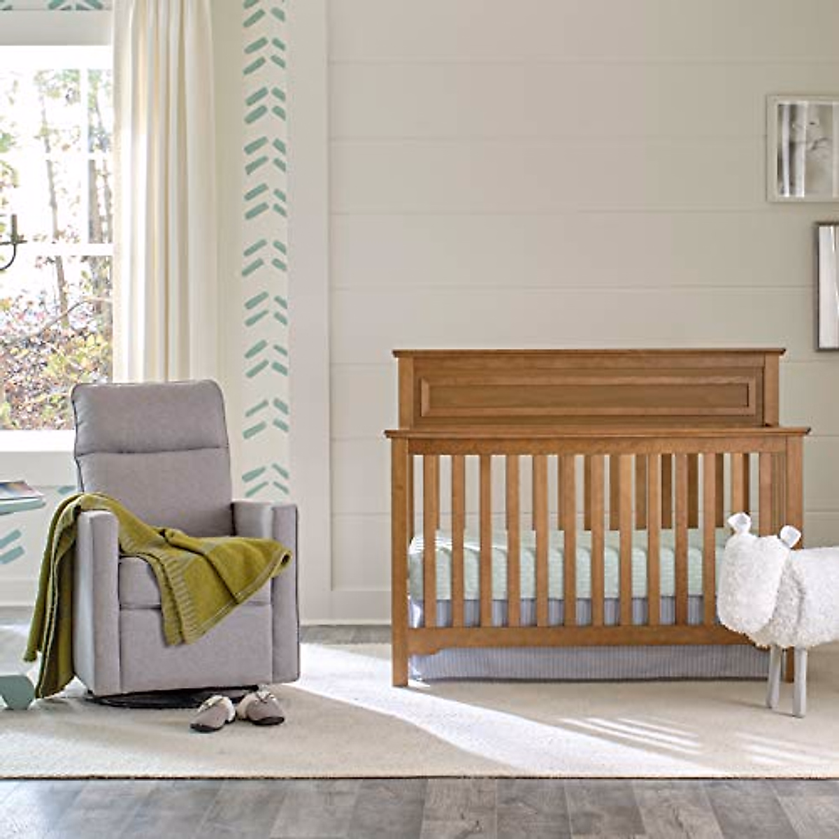 DaVinci Gabby Pillowback Swivel Glider in Polyester, Misty Grey, Greenguard Gold & CertiPUR-US Certified