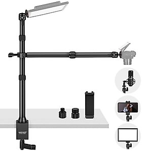 NEEWER Tabletop Overhead Camera Mount Stand with 2 Section Telescopic Extension Arm, Phone Holder, Ball Heads, Screw Adapters, Desk Light Stand for Camera, Phone, Webcam, Ring Light, TL253A+DS001