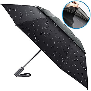 Vuteehy Windproof Umbrella, Travel Umbrella for Rain with 16 Ribs Double Canopy Vented, Waterproof Folding Umbrella with Inverted Design, Auto Open Close - Compact Rain Umbrella for Men and Women