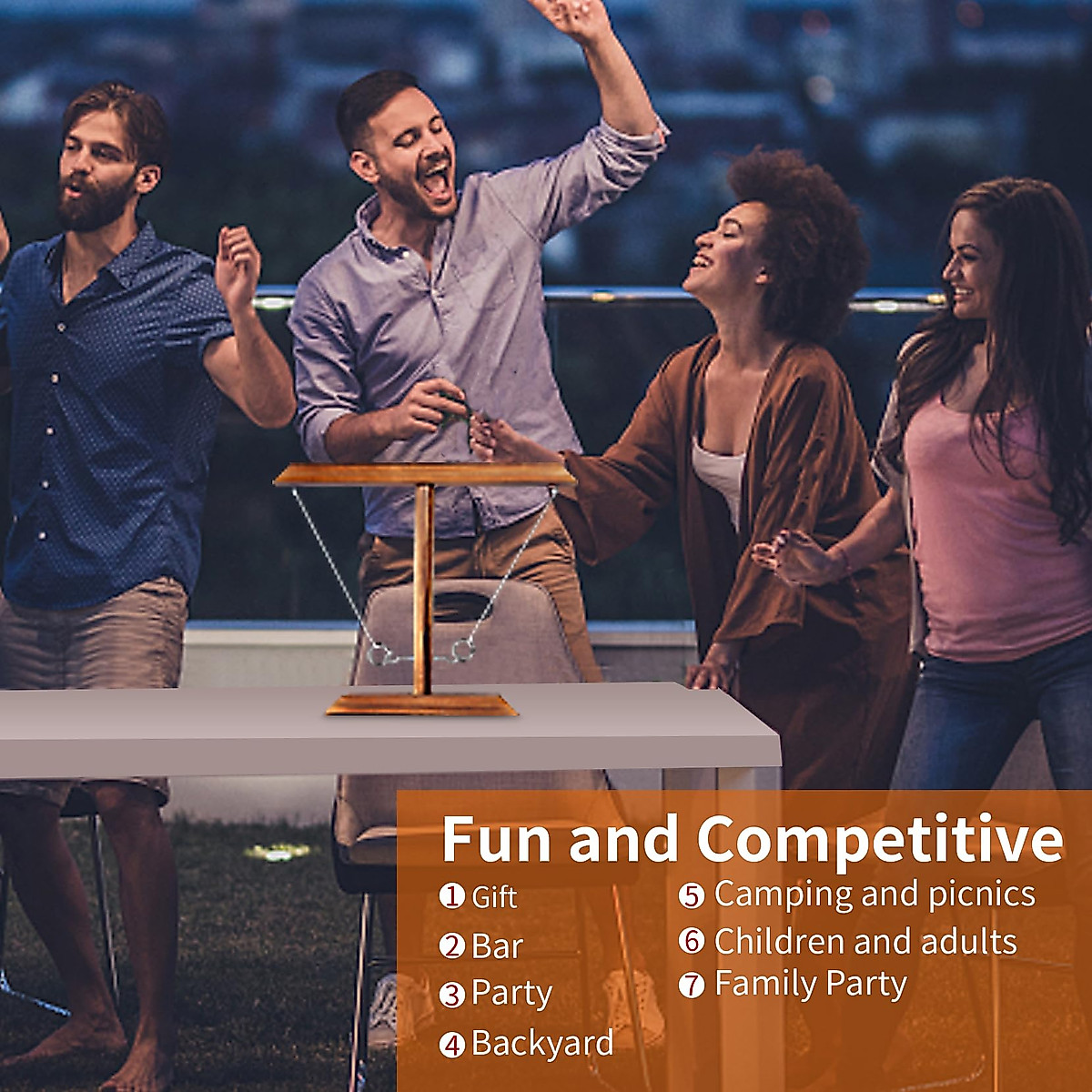 Large Hook and Ring Game- Ring Toss Game for Adults Kids, Ring Hook Game with Shot Leader, 2 Player Handmade Wooden Ring Swing Hook Game Fast-Paced Interactive Game for Home Outdoor