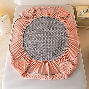 Velvet Fitted Sheet Full Size,Plush Thicken Quilted Mattress Cover 2 Pillowcases-Fuzzy Flannel Bed Sheets with 13'' Deep Pocket,Suitable for Fall Winter and Spring (Pink, Full)