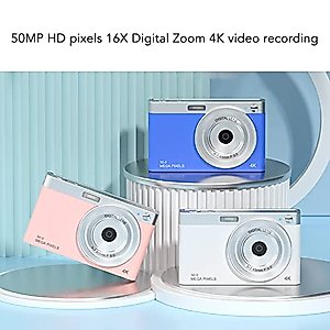 4K Digital Camera, 2.88In 50MP Pixels Mirrorless IPS HD Compact Camera, AF Autofocus 16X Zoom Camera with Built in LED Fill Light (Blue)