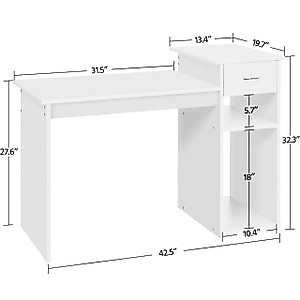 Yaheetech Home Office Computer Desk with Storage Drawer & Monitor Shelf, Writing PC Laptop Table Desk Study Workstation Furniture for Small Spaces, White