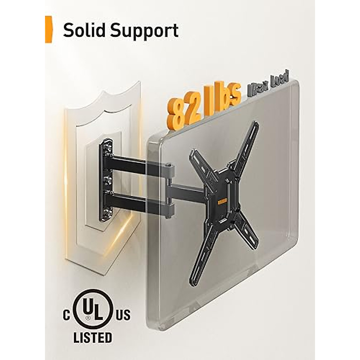 Perlegear UL Listed Full Motion TV Mount for Most 26–60 inch Flat or Curved TVs up to 82 lbs, Wall Mount TV Bracket with Articulating Arms, Tool-Free Tilt, Swivel, Extension, Max VESA 400x400mm, PGMF3