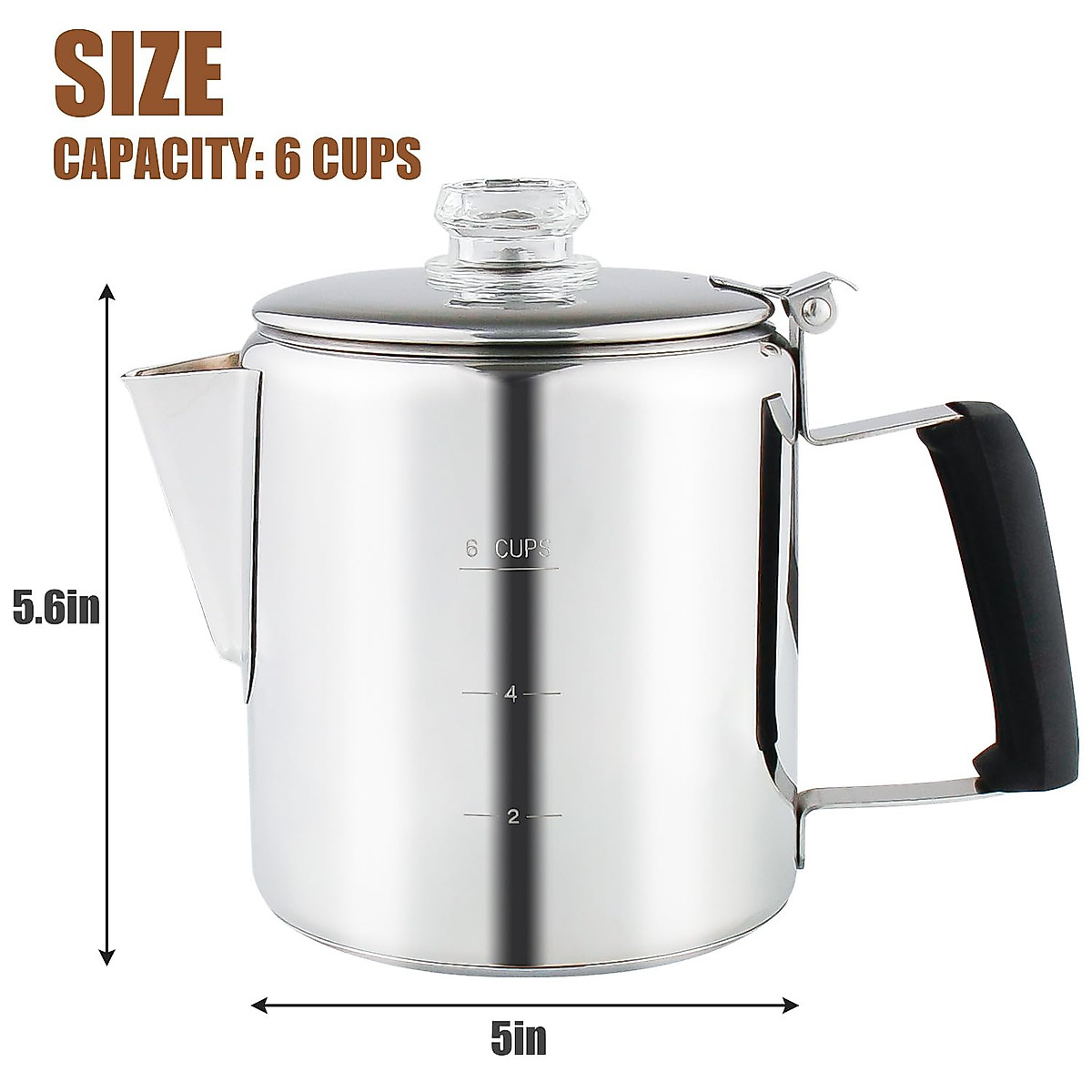 APOXCON Multi Use Coffee Percolator with Heat Resistant Glass Knob & Antiflaming Silica Handle Stainless Steel Coffee Maker Using On any Stovetop Induction Stove Electric Stove Campfire Stove 6 Cup