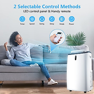 Portable Air Conditioner - Rintuf 12000 BTU Portable AC, Cools Rooms up to 550 Sq.ft, Also as Dehumidifier & Fan & Smart Timer, with Handy Remote, Washable Filter, Universal Wheels, Window Kit