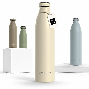 LARS NYSØM Stainless Steel Insulated Water Bottle 12oz 17oz 25oz 34oz 51oz | Insulated Thermo Flask for Hot and Cold Beverages | Leakproof Drinking Bottle (Almond Beige, 1000ml)
