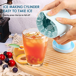 Mini Ice Maker Cup, Cylinder Silicone Ice Cube Molds, Small Ice Maker Cube Trays, Decompress Ice Lattice Ice Cube Tray for freezer, 60 Ice Cubes, Easy-Release (Blue-Green)
