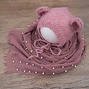 Zeroest Newborn Photo Props Hat Blanket Photography for Babies Cloth Wrap Hats Set Baby Boy Girl Photo Shoot Outfits (Pink)