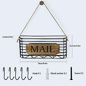 SRIWATANA Mail Organizer Wall Mount, Rustic Mail Holder Key Holder for Wall with Hooks, Small Size, Carbonized Black