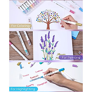 Ohuhu Dual Tip Dot Markers: 15 Colors Dot Marker Pens (Fine & Dot) for Kids Adults Water-Based Ink Metallic & Regular Colors Dot Pens for Journaling Scrapbooking DIY Highlighting Drawing Markers