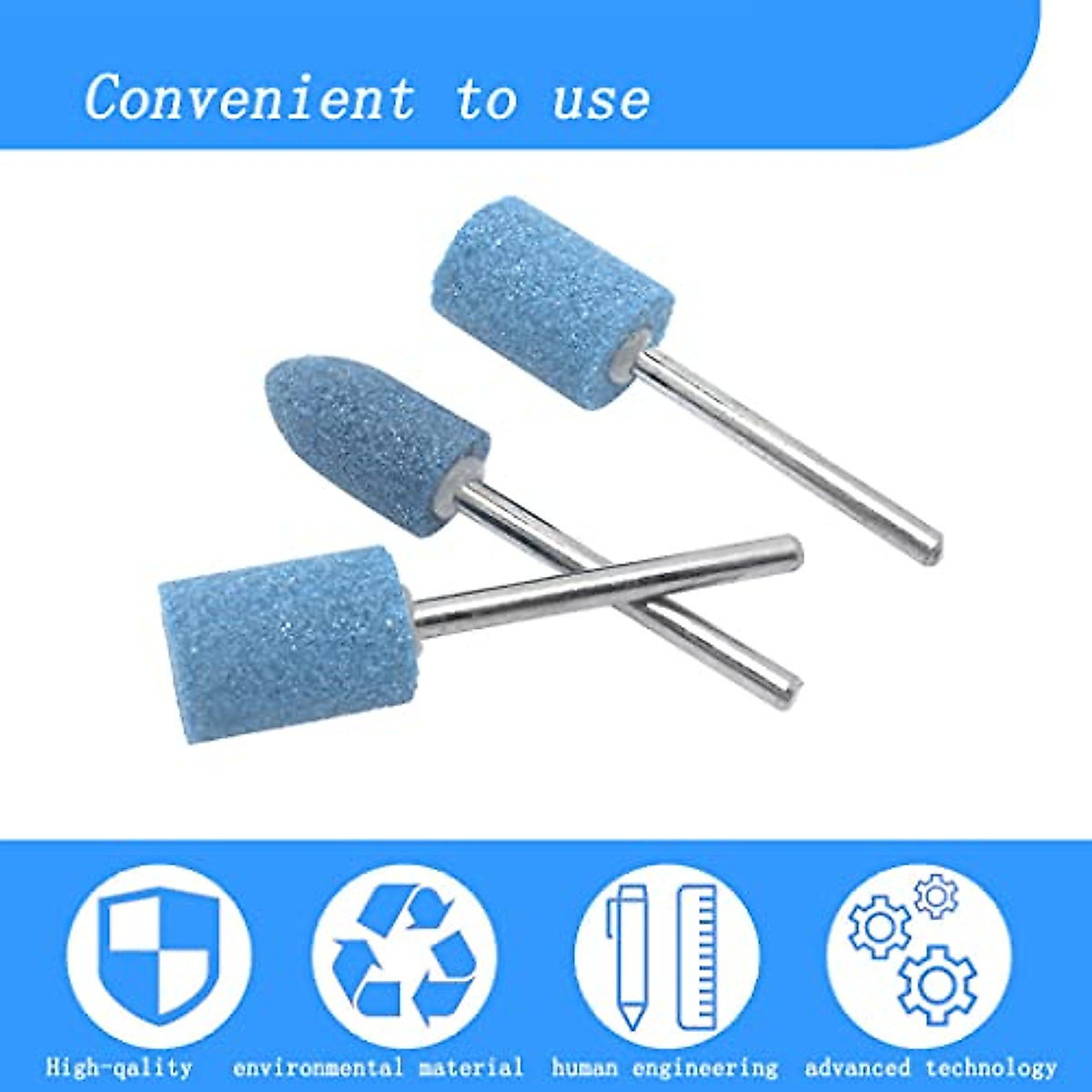 100 Pcs 𝐑𝐨𝐭𝐚𝐫𝐲 𝐆𝐫𝐢𝐧𝐝𝐢𝐧𝐠 𝐒𝐭𝐨𝐧𝐞𝐬 - 1/8 Inch Shank Abrasive Mounted Stone Grinding Bits for Dremel Rotary Tools (Blue)