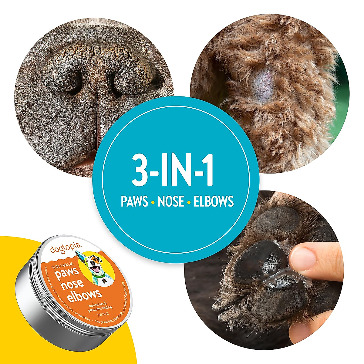 Dogtopia 3-in-1 Balm for Pets | 2oz Nourishing Balm for Dry, Cracked Skin in Dogs | Protective Balm Moisturizes and Heals Pets’ Paws, Noses, and Elbows