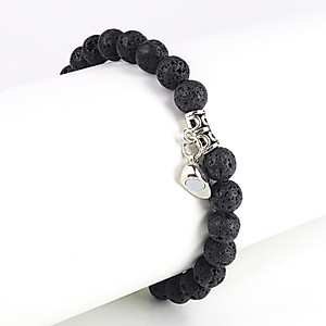 Matching Couple Bracelets Healing Crystal Bracelets for Couples Matching Heart Bracelet for Lover Him & Her Boyfriend Girlfriend Valentine's Day Gifts (Purple Weathered Agate+ Black Lava Rock Stone)