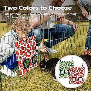 Rabbit Hay Feeder Bag, 2 Pack 2 Holes Guinea Pig Hanging Hay Holder Feeder Storage Dispenser for Cage, Washable for Bunnies Hamsters Chinchilla and Other Small Pets, Ullnosoo Strawberry and Avocado