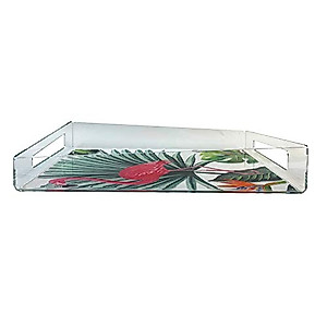 Idea Design Studio Clear Acrylic Animal Print Decorative Serving Tray (Flamingo, Large, 15.75 x 12 x 2.5 Inches)