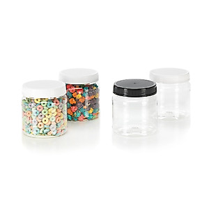 Juce Jugz 43 oz. Large Round Clear Plastic Jars with Black Ribbed Lids (6/Pack)