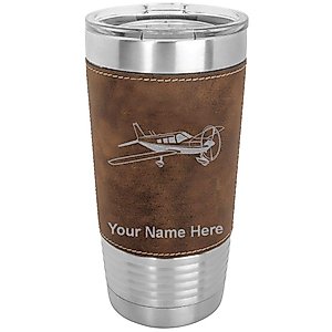 LaserGram 20oz Vacuum Insulated Tumbler Mug, Low Wing Airplane, Personalized Engraving Included (Faux Leather, Rustic)