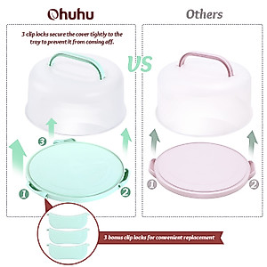 Ohuhu Cake Carrier with Lid and Handle, BPA-Free Cake Containers Cake Holder for 10 inch Cake with 2 Handles Cupcake Carrier - Plastic Cover Two Sided Base for Transport Pies Nuts Fruit Perfect Gifts