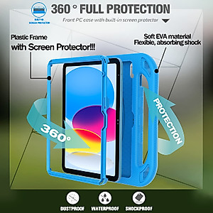 SUPNICE iPad 10th Generation Case for Kids, iPad 10.9 Inch Case with Built-in Screen Protector, Durable Lightweight Shockproof Handle Stand Child Cover Case for iPad 10th Gen 2022 Release - Blue
